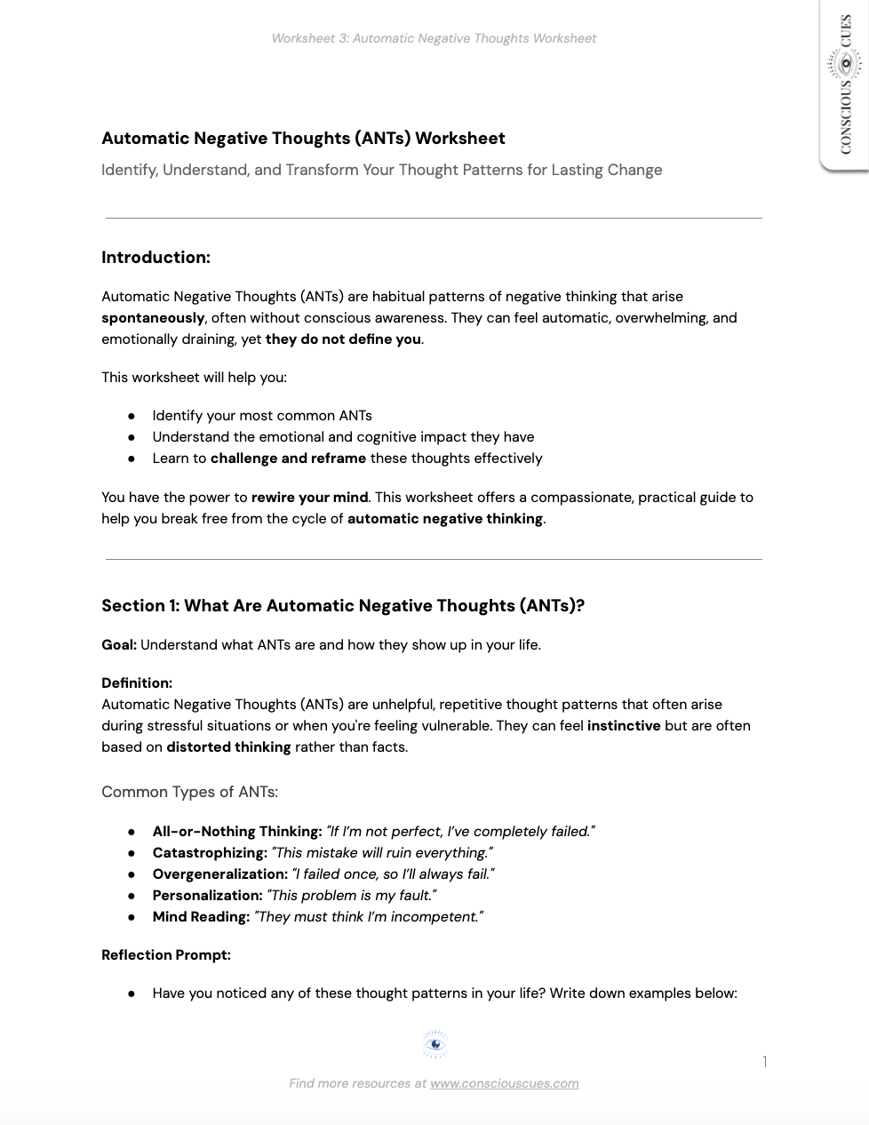 Challenging Negative Thoughts PDF – Personal Growth Worksheets
