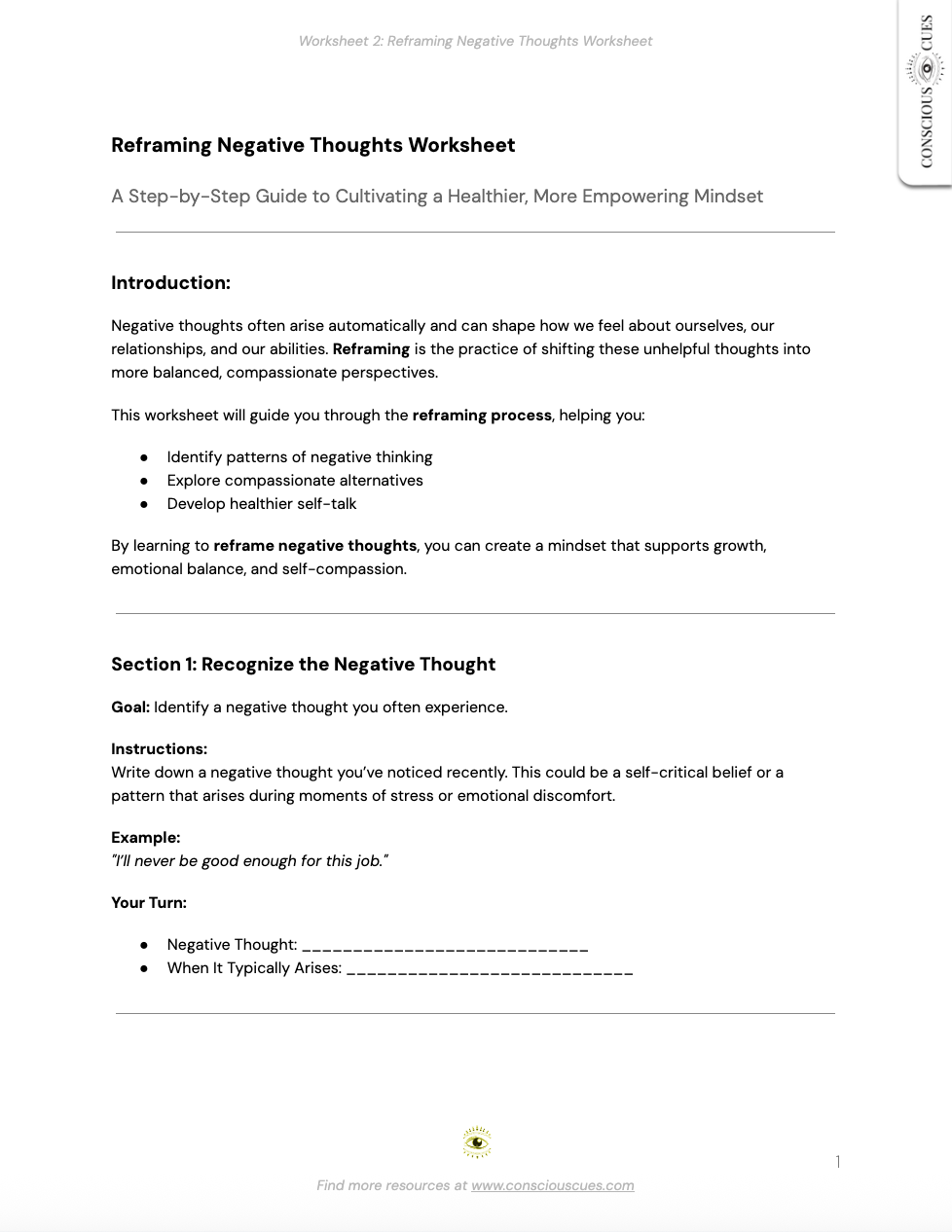 Challenging Negative Thoughts PDF – Personal Growth Worksheets